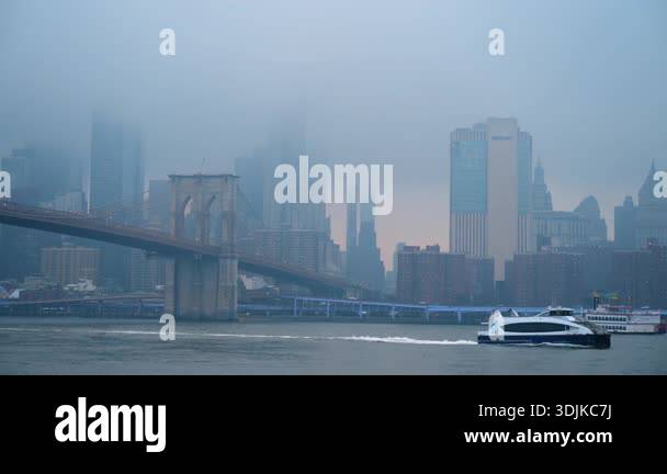 New York, USA, 24 December 2025: River boats move by the East River on ...
