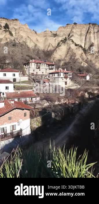 Typical street and old houses at town of Melnik, Blagoevgrad region ...