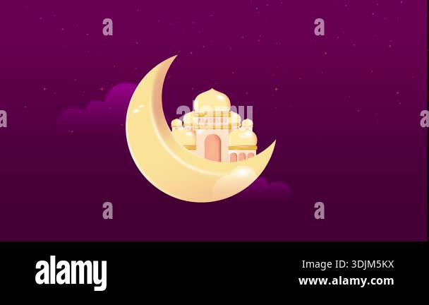 Idul Fitri background animation featuring mosque and crescent moon ...