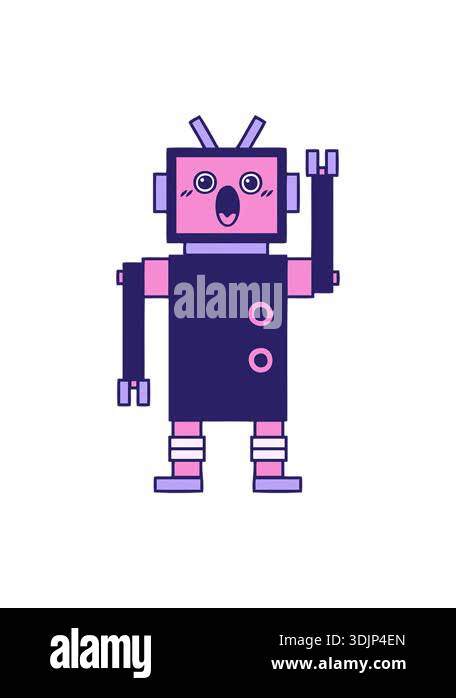 jiggle and pause animation of cute cartoon of a robot drawing Stock ...