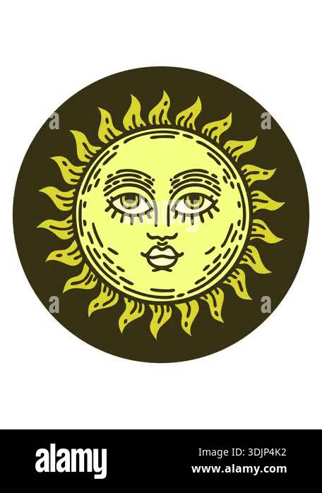 changing color animation of tattoo style sun with face Stock Video ...