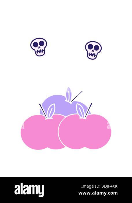 spinning skulls animation of flat color retro cartoon of a juicy apple ...