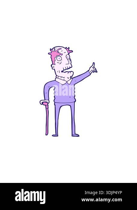 popping motion animation of cartoon old man with walking stick Stock ...