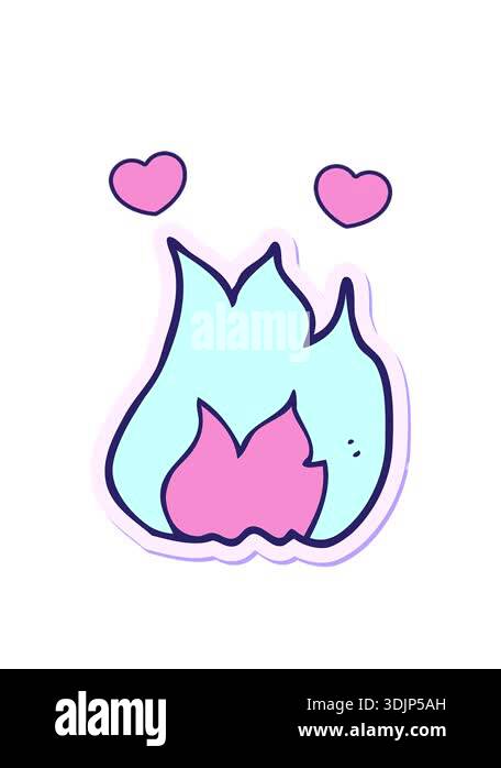 spinning hearts animation of sticker of a cartoon fire symbol Stock ...