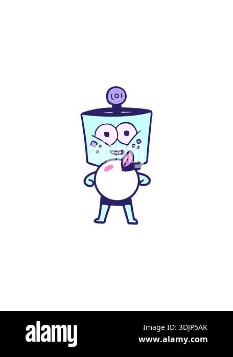 radioactive glowing animation of happy cartoon robot with apple Stock ...