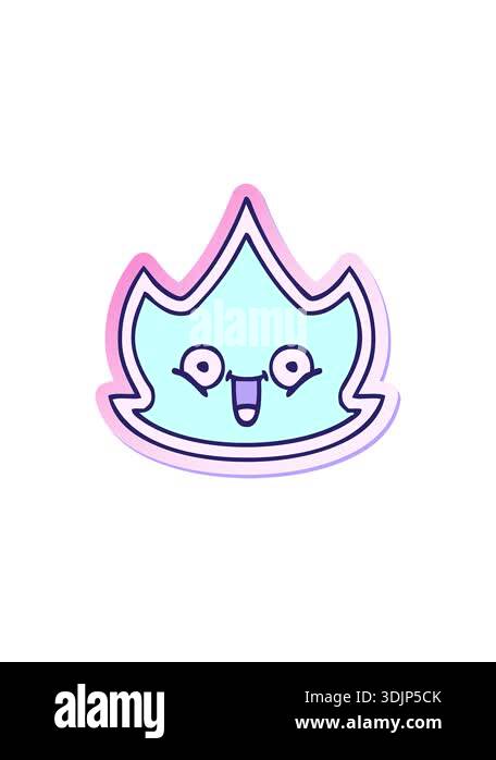splitting effect animation of sticker of a cute cartoon happy fire ...
