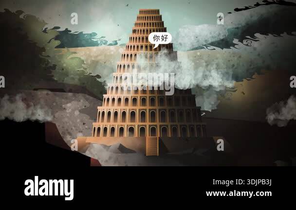 tower of babel with people speaking multiple languages Stock Video ...