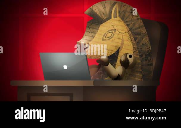 trojan horse infecting a computer with a malware virus Stock Video ...