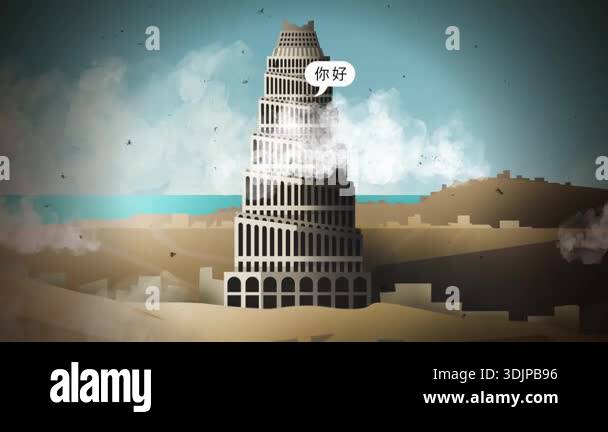 tower of babel with people speaking multiple languages Stock Video ...
