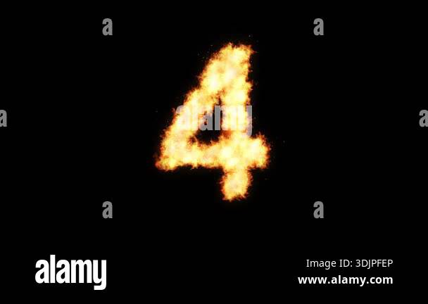 A fiery number four 4 burning on a black background, a countdown ...