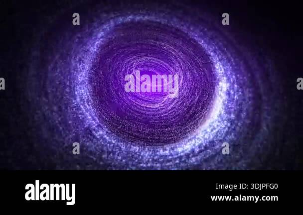 Abstract purple vortex of glowing particles spiraling into a luminous ...