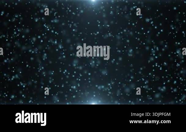 Floating blue square particles drift through dark space, forming an ...