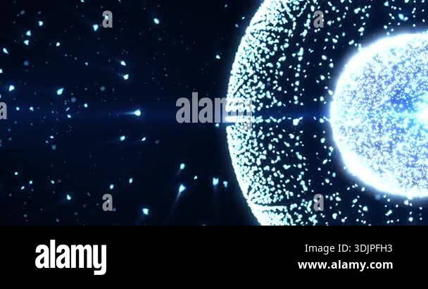 Glowing digital sphere made of blue particles and light trails, forming ...