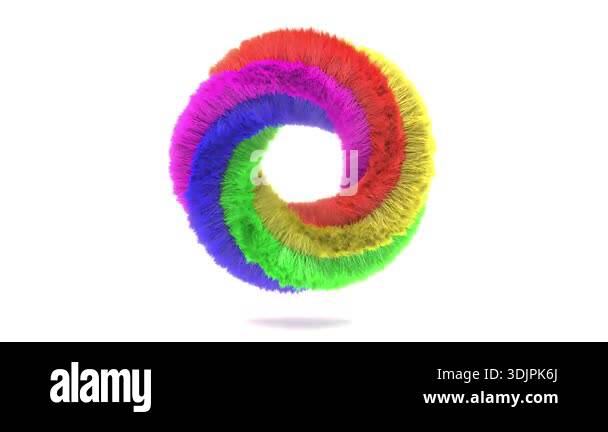 Fluffy magic round hair fur portal on white bg able to loop endless 4k ...