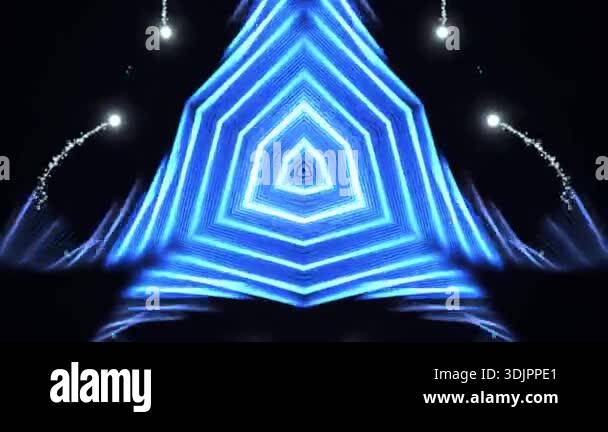 blue neon triangle pattern on black background with glowing lights ...