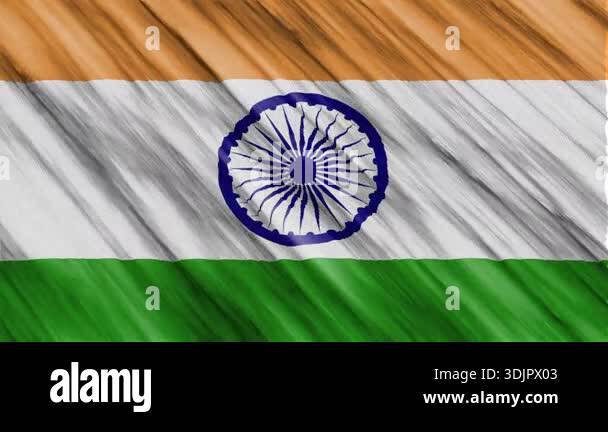 Realistic indian flag animation background template with fabric texture ...