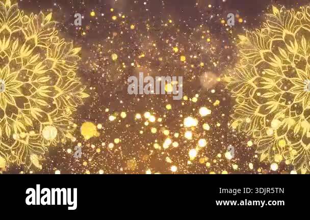 mandala flower golden shimmering bokeh particles background, islamic ...