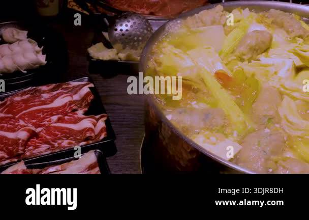 Hot pot, ingredients, Taiwanese cuisine, gatherings, soup Stock Video ...