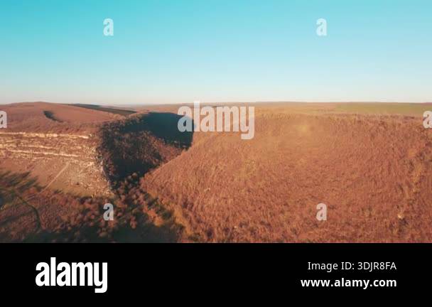 FPV drone aerial shot. Beautiful mountain view of nature landscape in ...