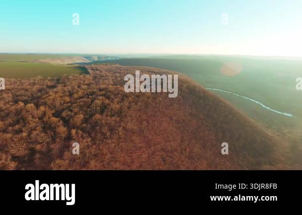 FPV drone aerial shot. Beautiful mountain view of nature landscape in ...