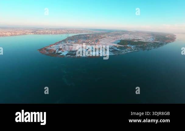 FPV drone aerial shot. Beautiful nature landscape in winter of the ...