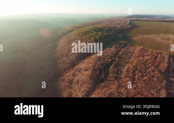 FPV drone aerial shot. Beautiful mountain view of nature landscape in ...