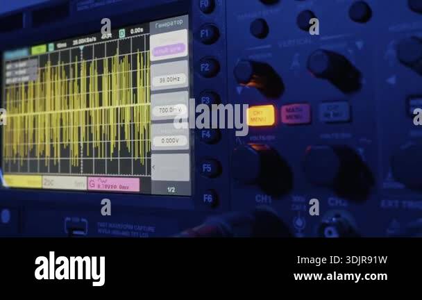 Digital oscilloscope displays a yellow white noise waveform on screen ...