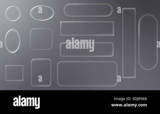 Set of translucent glassmorphism glass liquid buttons in various ...