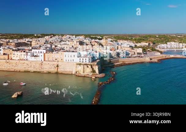 Aerial view of the historic Otranto old town on a sunny summer day ...