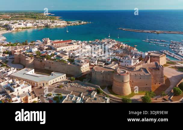 Aerial view of the historic Otranto old town on a sunny summer day ...