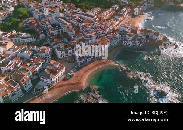 Aerial view of the charming village of Calella de Palafrugell at ...