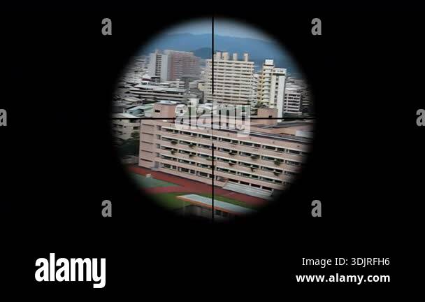 Target View Through The Sniper Scope With Crosshair Focusing On Outdoor ...