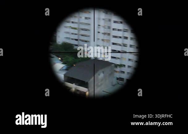 Target View Through The Sniper Scope With Crosshair Focusing On Outdoor ...