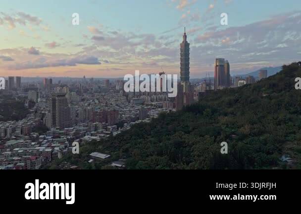 City skyline with tall buildings and sunset. Taipei, Taiwan Stock Video ...