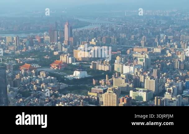 Aerial view of city skyline and river. Taipei, Taiwan Stock Video ...