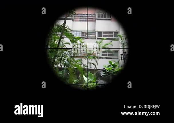 Target View Through The Sniper Scope With Crosshair Focusing On Outdoor ...