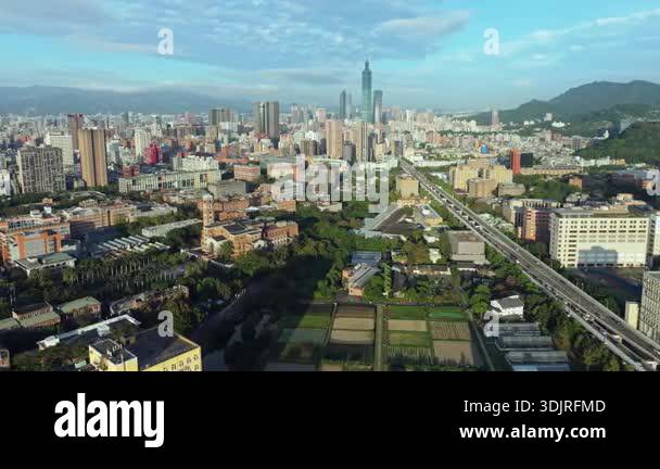 Aerial view of city skyline and greenery. Taipei, Taiwan Stock Video ...