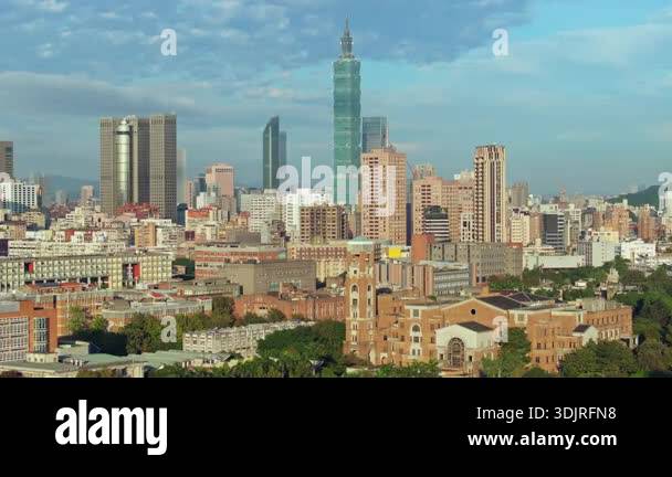 City skyline featuring tall buildings and clouds. Taipei, Taiwan Stock ...