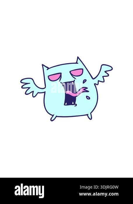 radioactive glowing animation of freehand drawn cartoon of cute scary ...