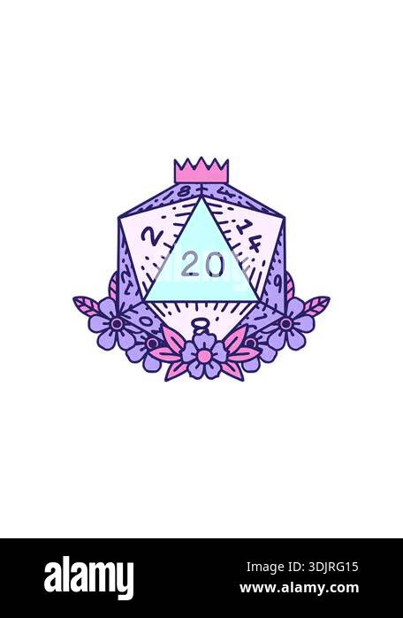 splitting effect animation of natural 20 D20 dice roll with floral ...