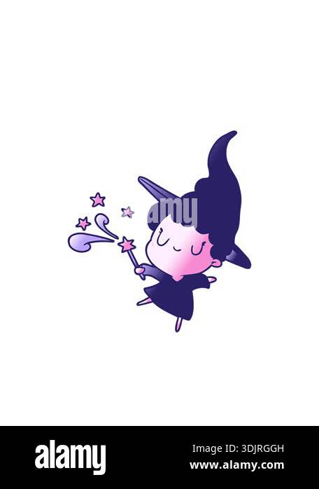blinking radial lines animation of cute cartoon witch casting spell ...