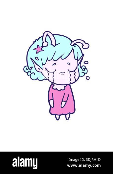 pixelize effect animation of crying alien girl cartoon Stock Video ...