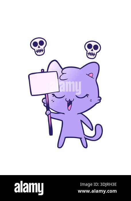 spinning skulls animation of happy cartoon cat drawing Stock Video ...