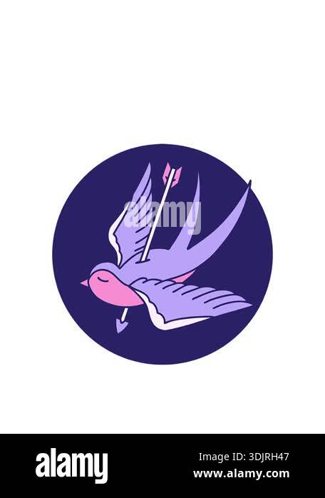 jumping motion animation of iconic tattoo style image of a swallow shot ...
