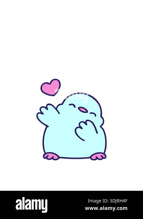 jumping motion animation of cartoon of a cute baby bird with love heart ...