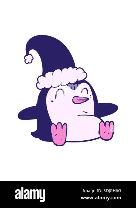 shivering motion animation of cartoon penguin wearing christmas hat ...