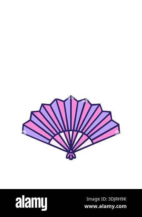 stretching up animation of a traditional open japanese folding fan ...