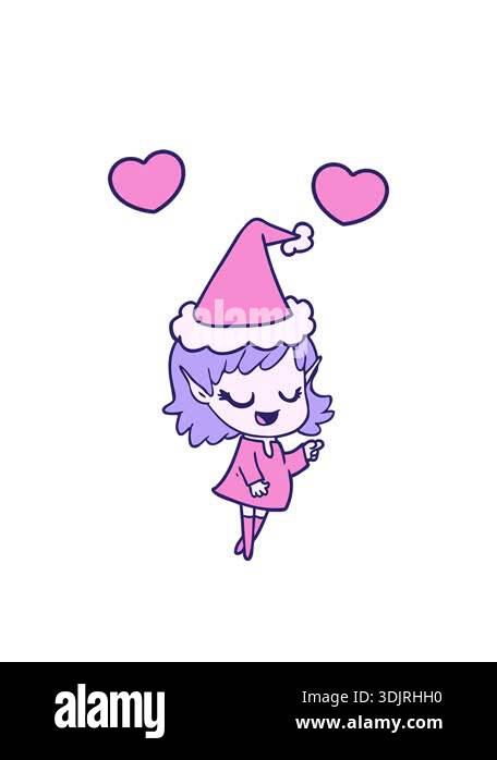 spinning hearts animation of happy hand drawn line drawing of a elf ...