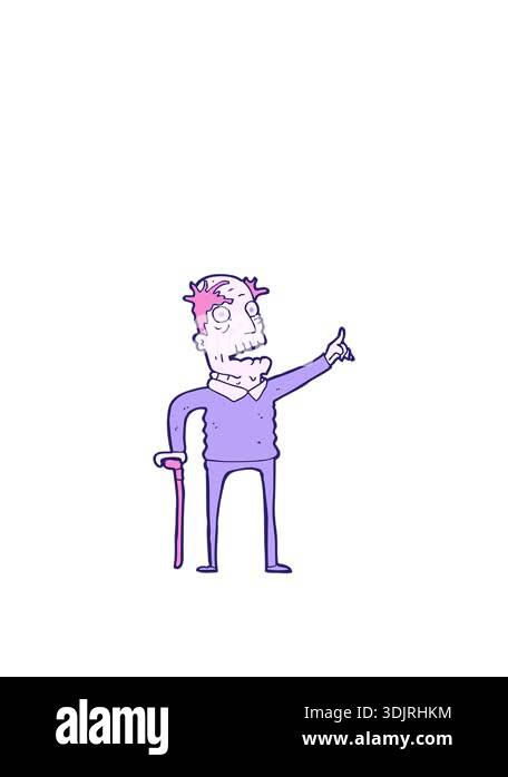 stretching up animation of cartoon old man with walking stick Stock ...