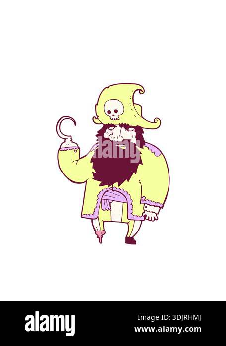 blinking radial lines animation of cartoon pirate in bright glow color ...